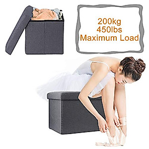 ALASDO Storage Ottoman Folding Rectangle Cube Coffee Table Multipurpose Foot Rest Short Children Sofa Stool Linen Fabric Ottomans Bench Foot Rest for Bedroom L17W13H13(Grey)