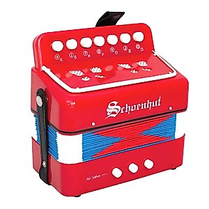 Schoenhut Red Accordion - 7 Treble Keys and 3 Air Valves Keyboard Accordion with Accordion - Easy to Play and Learn Kids' Musical Instruments - Accordion for Beginners