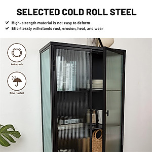 Retro Style Fluted Glass Storage Cabinet,Corner Cabinet Sideboard for Dining Room Entryway (Black)