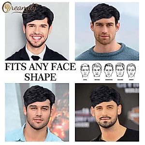 Creamily Mens Wig Short Hair, Mens Hair Replacement Wigs Realistic Mens's Black Wig for Men Synthetic Hair Full Wig for Male Guy Christmas Daily Wear