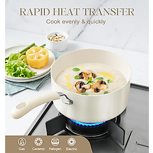 MICHELANGELO Sauce Pan With Lid, 3QT Ceramic Saucepans, Nonstick Saucepan, PFAS-FREE Pot, Small Pots For Cooking, Multipurpose Cooking Pots, White