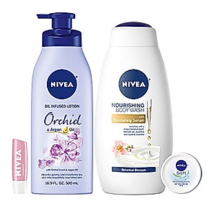 NIVEA In Bloom Variety Pack – 4 Piece with Body Lotion, Body Wash, Lip Balm, and Multipurpose Cream