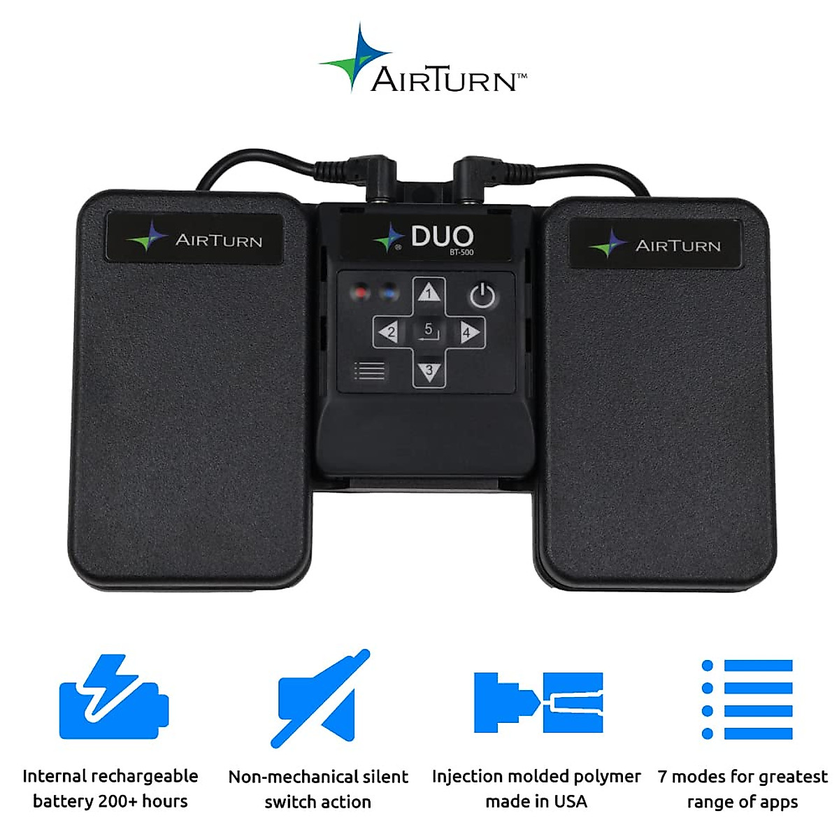 AirTurn DUO500 Silent Bluetooth Pedal Page Turner Teleprompt Live Stream App Controller