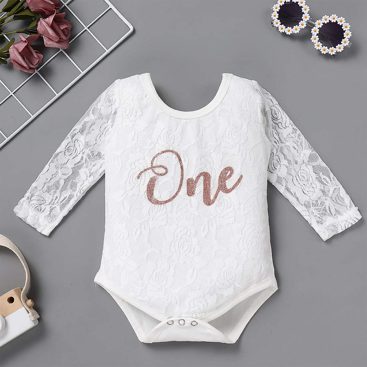 First Birthday Outfit Girl Cake Smash Winter Onederland 1st Birthday Long Sleeve Lace Boho Romper Mini Tutu Skirt Headband Baby One Year Old Photoshoot Toddler Fall Clothes Dusty Pink 12-18 Months