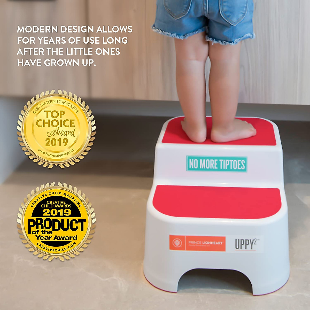Prince Lionheart Dual Height UPPY2 Two Step Stool for Potty Training Kids and Toddlers to Wash Hands - Portable Non Slip Children and Toddler Stepping Stool for Toilet Bathroom or Kitchen (Pink)