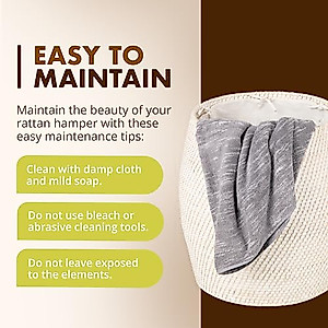 KOUBOO Laguna Rattan Beehive Hamper, Removable Cotton Liner, Laundry Hamper, Bathroom, Bedroom, Kids Room, Nursery, Hamper with Lid, Home Essentials, White Wash