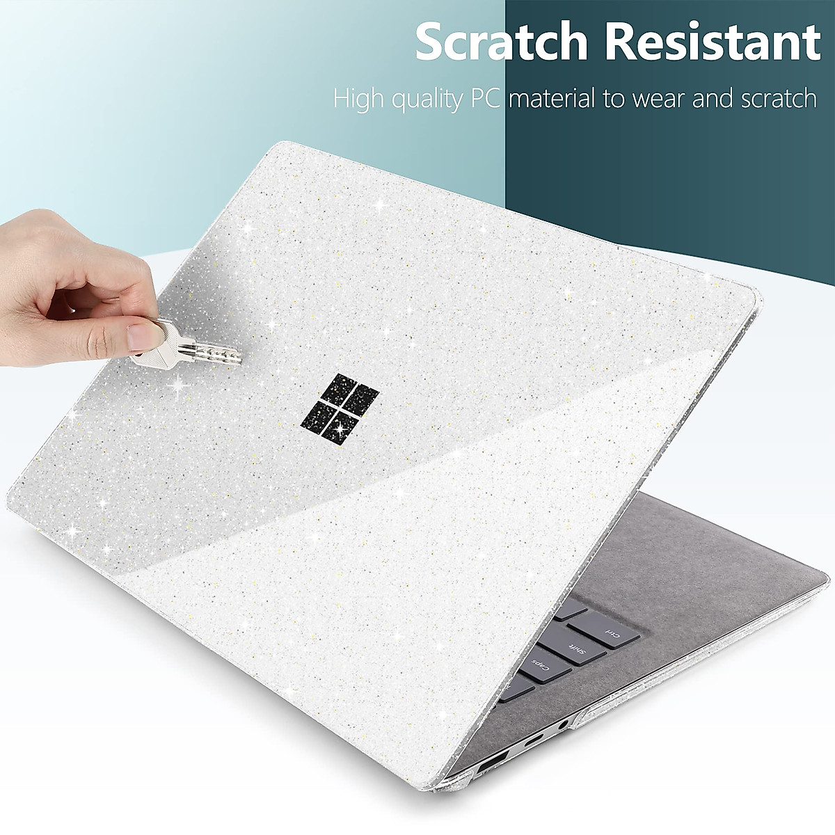 TWOLSKOO Case for 13.5" Microsoft Surface Laptop 5/4/3 with Alcantara Palm Rest Model 1950/1958/1867/1769, Protective Plastic Hard Shell & Keyboard Cover & Screen Protector & Dust Plugs, Star Clear