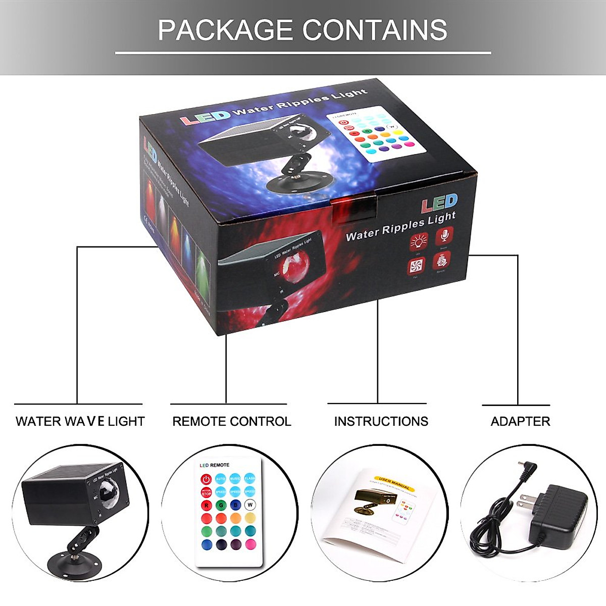 16 Color Water Ripple Lights, Sound Activated Flash Water Wave Lights Party Lighting LED Water Effect Projector Holiday Lights with Remote for Disco Christmas Halloween Wedding Kids Room