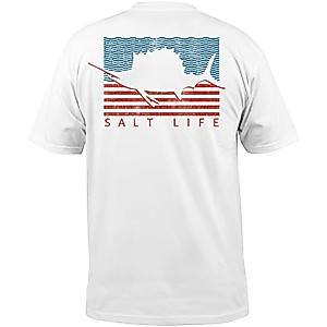 Salt Life Sailin Flag Short Sleeve Classic Fit Shirt, White, Medium
