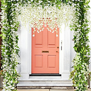 10 Pcs Wisteria Artificial Flowers Garland White Artificial Flowers Fake Flowers Silk Wisteria Garland Vine Hanging Flower for Wedding Arch Home Garden Outdoor Party Decor(White,Total 72.2ft)