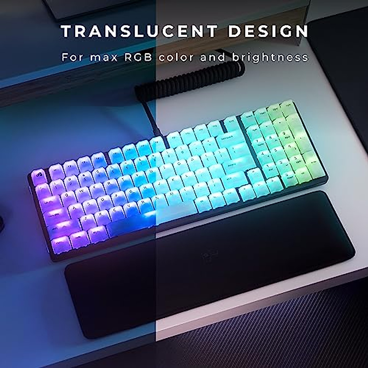 Glorious Polychroma Keycaps: Clear for RGB Shine Through for Mechanical Gaming Keyboards, 115 Keys, Translucent Cherry Profile