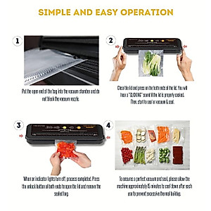 2023 Model B Megawise Powerful & Compact Vacuum Sealer Machine One-Touch Automatic Food Sealer 4 Food Types (Cold Wet Moist Dry) & 3 Bag types (Thick Medium Thin）OMNI MACHINE (Black)