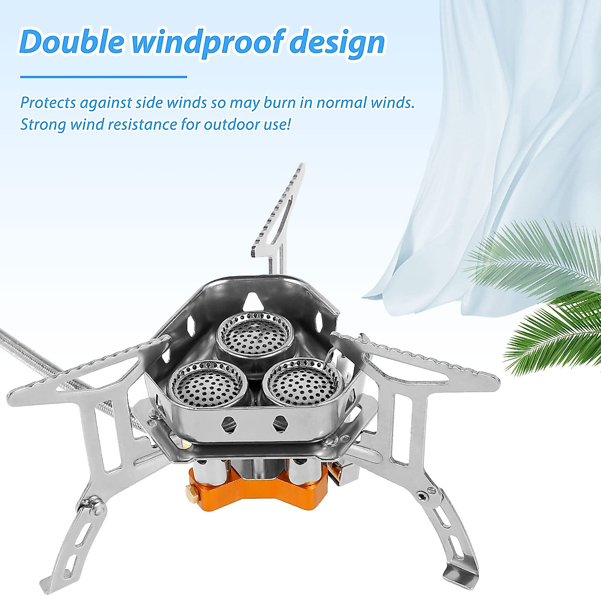 5800W Camping Gas Stove, Portable Camping Stoves, Windproof Mini Propane Burner with Adapter, Lightweight Foldable Backpacking Stove with 3 Burners for Outdoor Backpacking Camping Hiking Picnic
