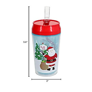 GBI Christmas Tumblers with Closable Swirl Straws 1 Santa and 1 Snowman 12 oz (Set of 2)