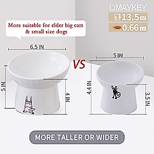 6.5 Inch Extra Wide Ceramic Raised Cat Bowl Set, Tilted Elevated Cat Bowls for Food and Water, Anti Whisker Fatigue, Stress Free, Anti Vomiting, Protect Spine, Lead & Cadmium Free, White & Grey