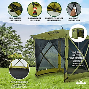 Hike Crew 6’ x 6’ Pop-Up Gazebo Screen Tent | Screened 4-Sided Instant Outdoor Canopy Shelter with Stakes, Ropes & Carry Bag for Camping, Sports & Picnic Table | UV Resistant SPF 50+