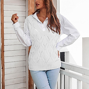 Padaleks Women V Neck Knit Sweater Vest Loose Sleeveless Oversized Knitwear Pullover Fall Winter Tanks for Girl