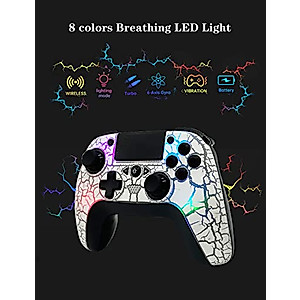 TEDBOX Wireless Controller for PS4, Wireless Remote Gamepad with Unique Cracked Design/8 Adjustable LED Colors/Programmable Back Buttons/Super Turbo/Dual Vibration, Widely Compatible with PS4/PC/iOS