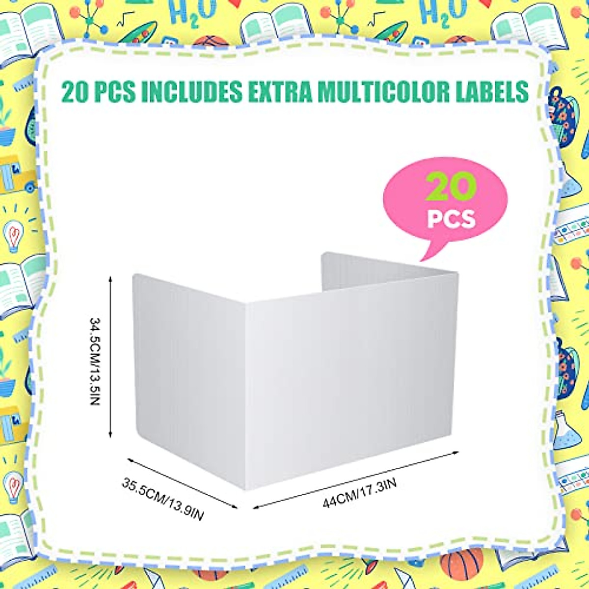 20Pcs 14 x 17.5 x 14 Inch Plastic Privacy Boards for Student Desks Boards Durable and Waterproof Folders Shields Test Desk Dividers Classroom Privacy Boards for School Study Teacher Supplies(White)