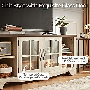 LINSY HOME Farmhouse TV Stand for 65 Inch TV, Wood Entertainment Center with Glass Door Storage Cabinet & Adjustable Shelves, Large Sturdy TV Console Table for Living Room Bedroom