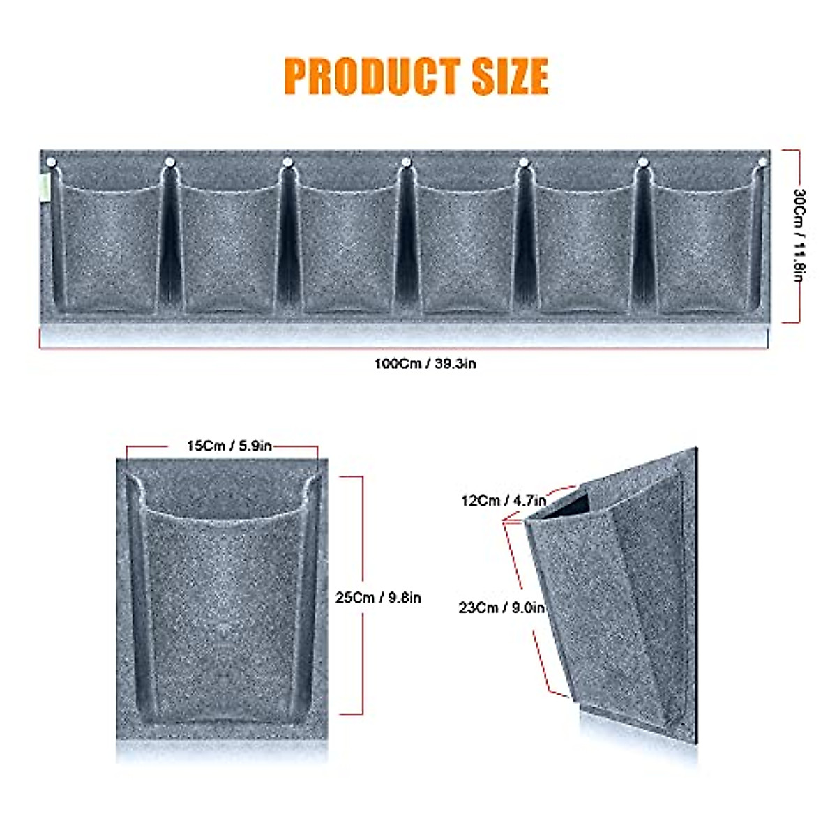 NEWKITS Hanging Vertical Garden Wall Planter Deeper and Bigger 6 Pocket Vertical Garden Solution 2020 (Grey-A)