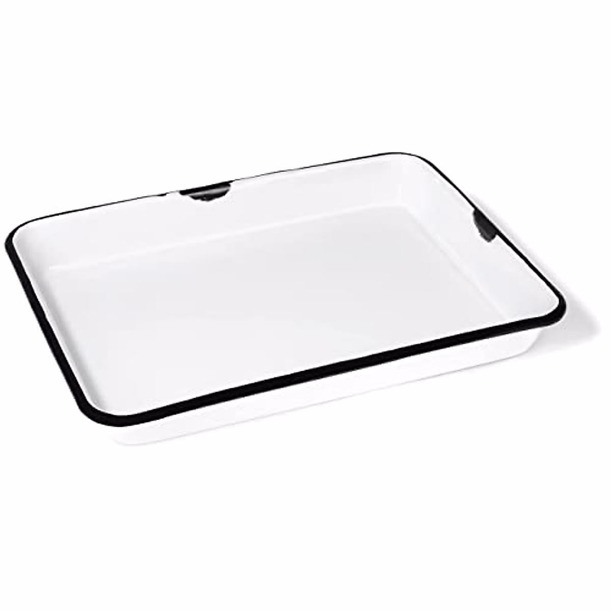 Red Co. 11 x 9 Enamelware Metal Classic 2 Quart Rectangular Serving Tray, Distressed Aqua/Black Rim