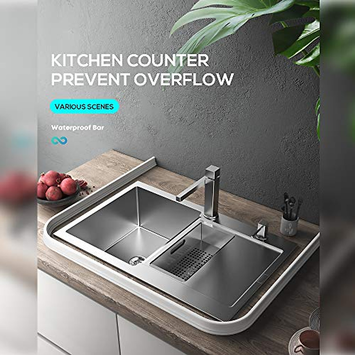 Hi-Na 3ft/5ft/6ft/8ft10ft Collapsible Shower Threshold Water Dam Watei Barrier for Shower and Water Stopper Keeps Water Inside Water Threshold for Wet and Dry Separation (8ft)