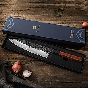 Sunnecko Japanese Chef Knife 8 Inch Chef Knife Wood Handle, Chefs Knife High Carbon Steel, 3-Layered 9CR18MOV