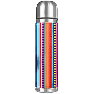 Colorful Boho Stripe Colorful Stainless Steel Coffee Thermos, Double Walled Insulated Water Bottle for Outdoor Sports, Office, Car (17 OZ/500ML)