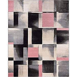 Well Woven Good Vibes Louisa Blush Pink Modern Geometric Boxes 5'3" x 7'3" 3D Texture Area Rug, 5 ft 3 in x 7 ft 3