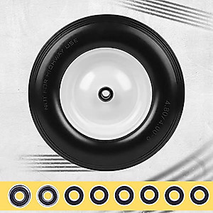 Eazy2hD 2 Pack 4.80/4.00-8 Flat-Free Wheelbarrow Cart 16" Solid Rubber Wheel Barrel Tires Non-Slip Center Hub 3.25"-6", Installed 3/4" Bearing with Extra 5/8" Bearing for Yard Cart Garden Wagon