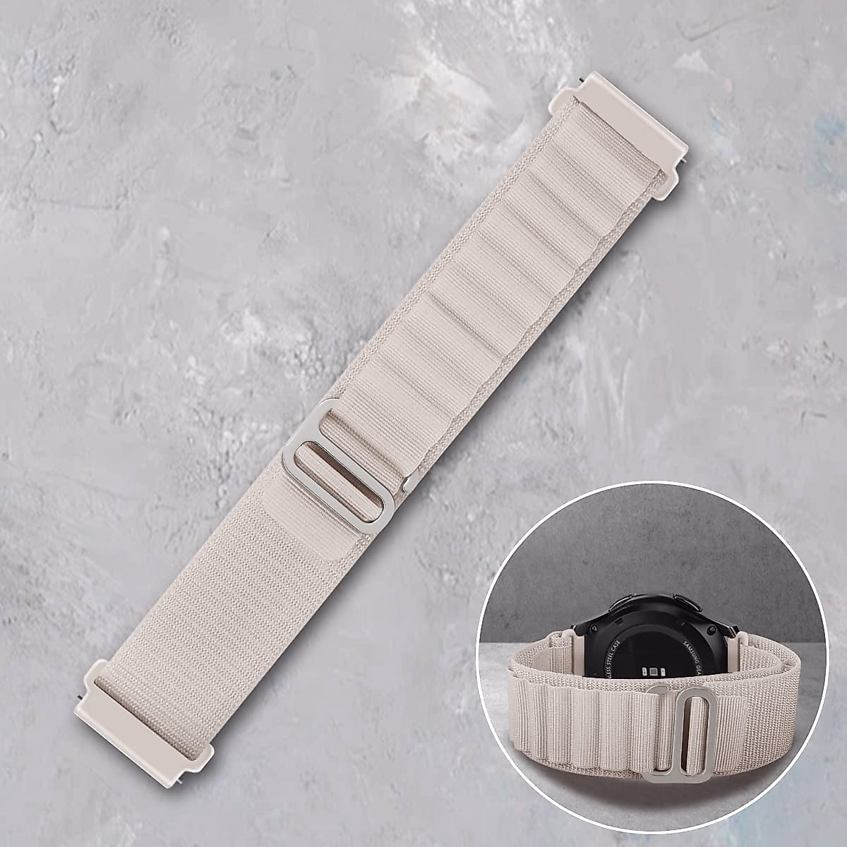 MroTech 22mm Nylon Band Compatible With Samsung Galaxy Watch 46mm (2019)/Watch 3 45mm/Gear S3 Frontier Band Replacement for GT/GT2/2e/GT3/GT4 Pro 46mm Strap for Men Women Alpine Starlight Beige
