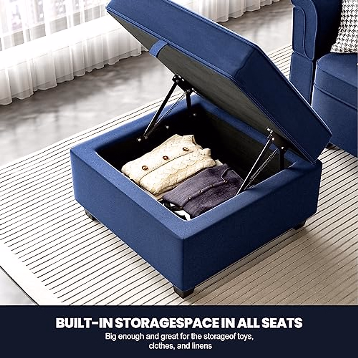 Belandi Modular Sectional Sofa Couch, U-Shaped Sleeper Couch with Reversible Chaise, Modular Sectionals with Ottomans, 6-Seat Sofa Set with Storage for Living Room, Blue