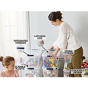 Rubbermaid Cleverstore Clear 30 Qt/7.5 Gal, Pack of 6 Stackable Plastic Storage Containers with Durable Latching Clear Lids, Visible Storage, Great for Closet, Laundry, and Kitchen