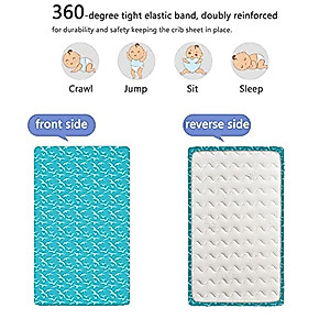 Sky Themed Fitted Crib Sheet,Standard Crib Mattress Fitted Sheet Soft and Breathable Bed Sheets-Baby Sheet for Boys Girls,28“ x52“,Sea Blue and White