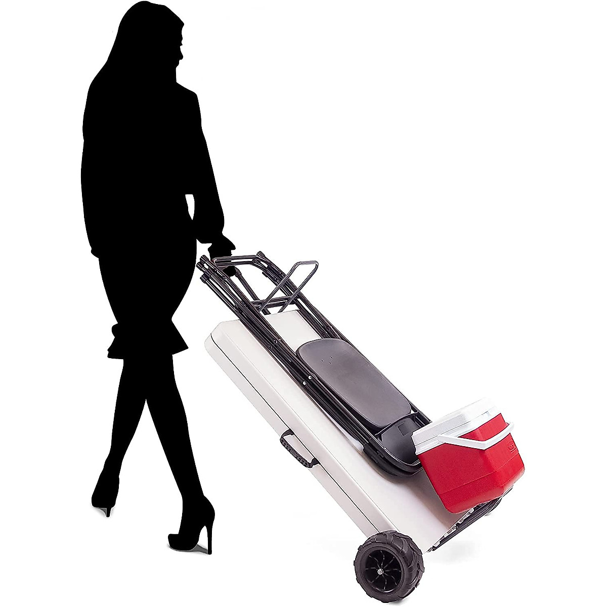 Creative Outdoor Folding Table and Chairs, 6 Ft, Built-in Wheels, Portable Durable Plastic, Indoor/Outdoor Events, Perfect for Camping/Picnic/Tailgating/Party (White Table and 4 Chair Set)