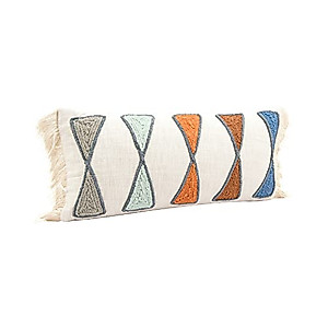 Bloomingville Rectangle Cotton Pillow with Embroidery & Fringe, Multicolored