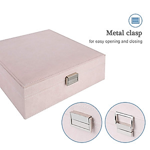 ProCase Velvet Jewelry Box Organizer for Women, 2 Layer Jewelry Display Storage Holder Case for Necklace Earrings Bracelets Rings -Pink