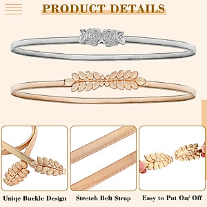 JaGely 8 Pieces Silver Gold Belts Summer Skinny Cinch Waist Metal Chain Elastic Waist Belts Summer Stretch Metallic Dress Belt Luxury Chain Belt for Summer Mom Women Wedding Dresses party