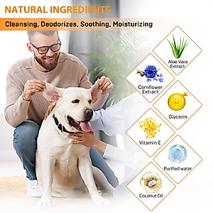 Kopmath Dog Ear Wipes, Ear Cleaner Finger Wipes for Dogs & Cats, Gently Remove Earwax & Odor, Soothe Ear Itching and Infection, Easy to Use, Natural Cat Ear Wipes for Dogs, 50 Count, Coconut Scent