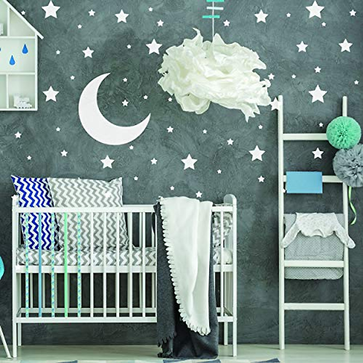 White Stars Stickers - Space Themed Bedroom Constellation Wallpaper Decor Decal - Star Moon Nursery Room Decals for Wall - 220 Stickers