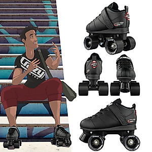 Crazy Skates Rocket Roller Skates - Quad Skates for Men and Women - Black (Size: Mens 10 / Womens 11)