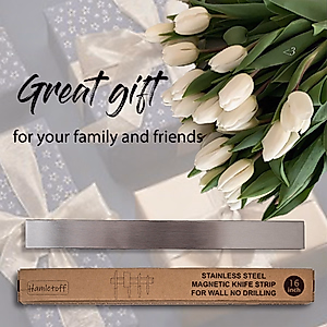 Hamletoff Magnetic Knife Strip for Wall no Drilling – 16 Inch Stainless Steel Magnetic Knife Holder with Neodymium Magnet Strong Adhesive Tipe - Lightweight Kitchen Magnet Knife Bar