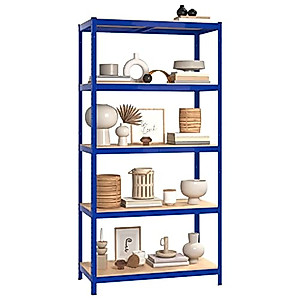 vidaXL - Durable 5-Layer Shelves, 2 pcs, Industrial Style, Galvanized Steel & Engineered Wood, Generous Storage Space, Blue