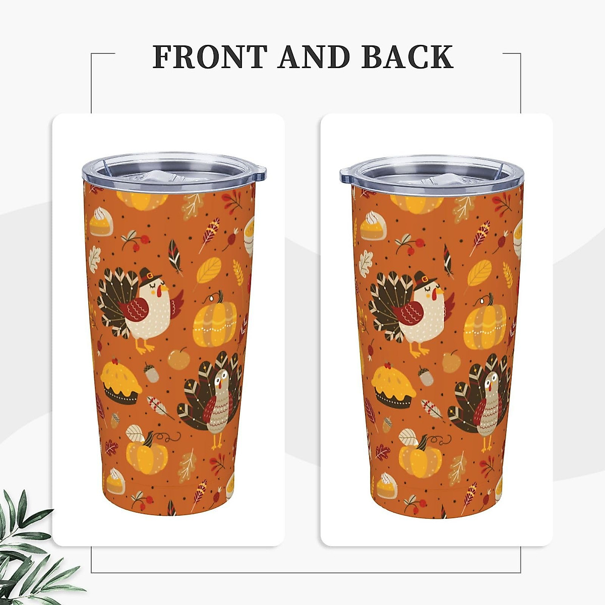 Thanksgiving Turkey 20oz Insulated Stainless Steel Tumbler With Lids And Straws Stainless Steel Double Wall Vacuum Insulated Travel Coffee Mug Leak-Proof Lid & Flip Lid For Hot And Cold Drinks