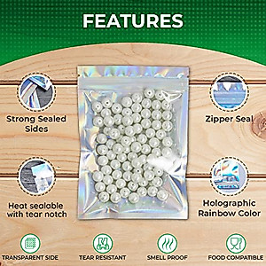 Resealable Mylar Bags for Food Storage (5x8 Inch-100 Pack _ Holographic)