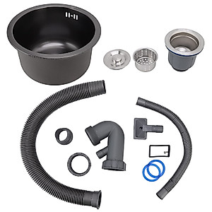 Kitchen Sink Undermount Stainless Steel Single Bowl, Mini Round Kitchen Sink Bar Round Basin Wet Bar Sink with Strainer & Bottom Grid(Black)