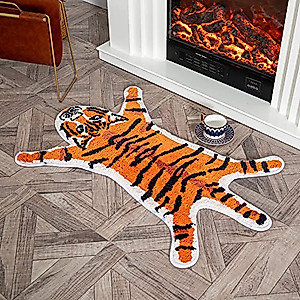 Personalized Tiger Print Rug,Cute Faux Tiger Rug Plush Non-Slip Small Area Rugs for Home Decor Fluffy Animal Print Rug Carpet Door Mat for Living Room Bedroom Playmat 26x39in Orange