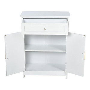 Standing Bathroom Cabinet, Floor Kitchen Pantry Cabinet with 1 Large Drawer, Wooden Bathroom Storage Cabinet with 2 Doors and Adjustable Shelf, Kitchen Cupboard Storage Display Cabinet for Living Room