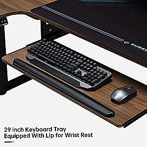 EUREKA ERGONOMIC L Shaped Standing Desk with Keyboard Tray, 61 Inch Electric Height Adjustable Computer Desk, Dual Motor Sit Stand Desk, Stand Up Corner Gaming Table with RGB Monitor Stand,Walnut/Left